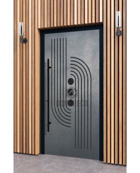 PIVOT M13 - pivot door with grey texture of milled metal Domadeco